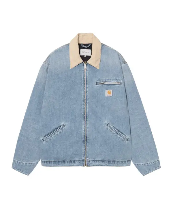 Carhartt Work In Progress Contrast-collar Denim Jacket - Blue/taupe, Burst Washed