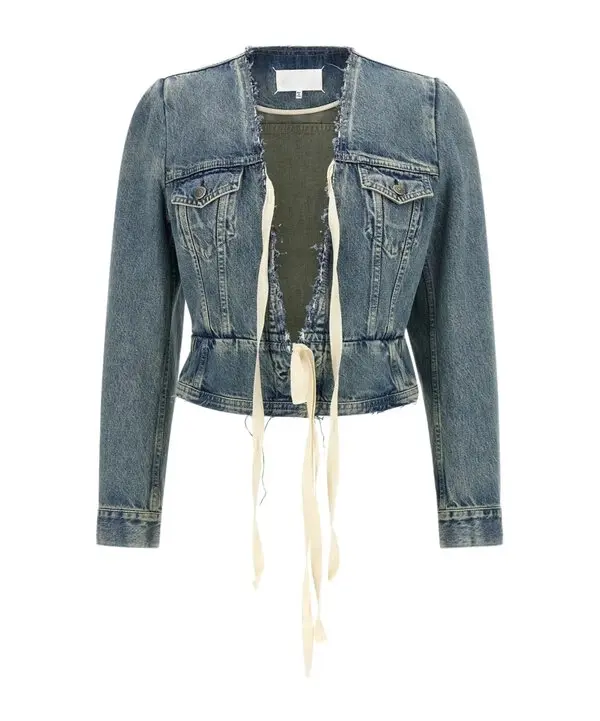 MAISON MARGIELA Raw-edge Cropped Denim Jacket - Light Blue