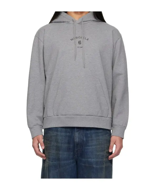 MAISON MARGIELA Logo-printed Drawstring Hoodie - Gray