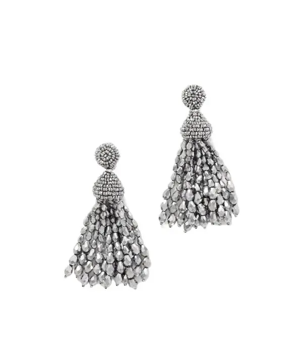 Oscar De La Renta Silver-tone Beaded Clip Earrings - Gray