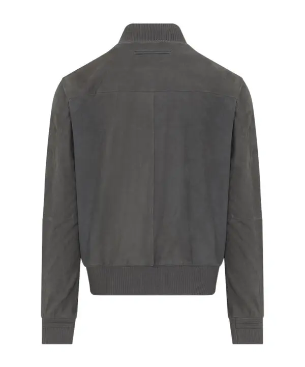 Zegna Leather Jacket With Stand Collar - Black