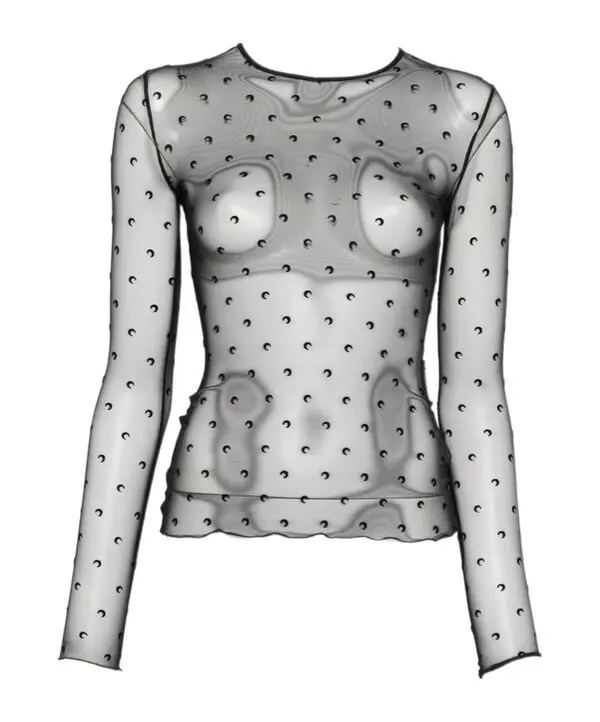 MARINE SERRE Tulle Moon-print Long-sleeve T-shirt - Gray
