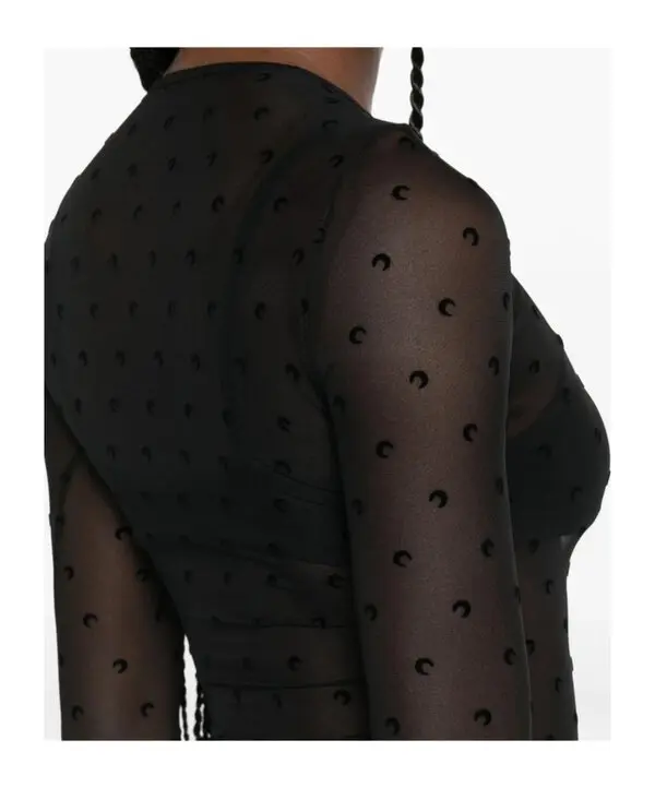 MARINE SERRE Tulle Moon-print Long-sleeve T-shirt - Gray