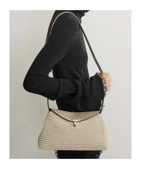 TOTEME T-lock Woven Leather Clutch Bag - Light Brown