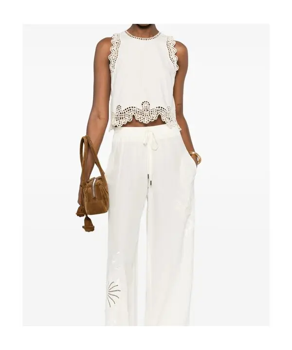 FORTE_FORTE Ivory Embroidered Popline Top