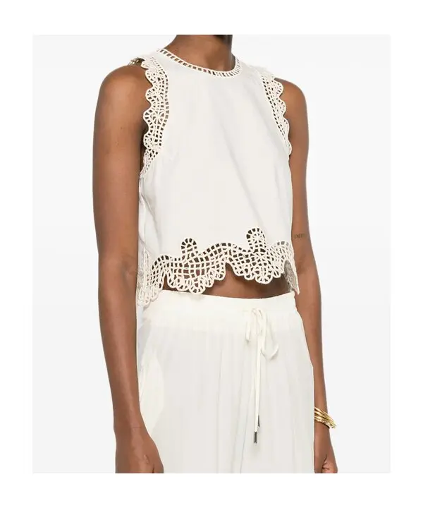 FORTE_FORTE Ivory Embroidered Popline Top