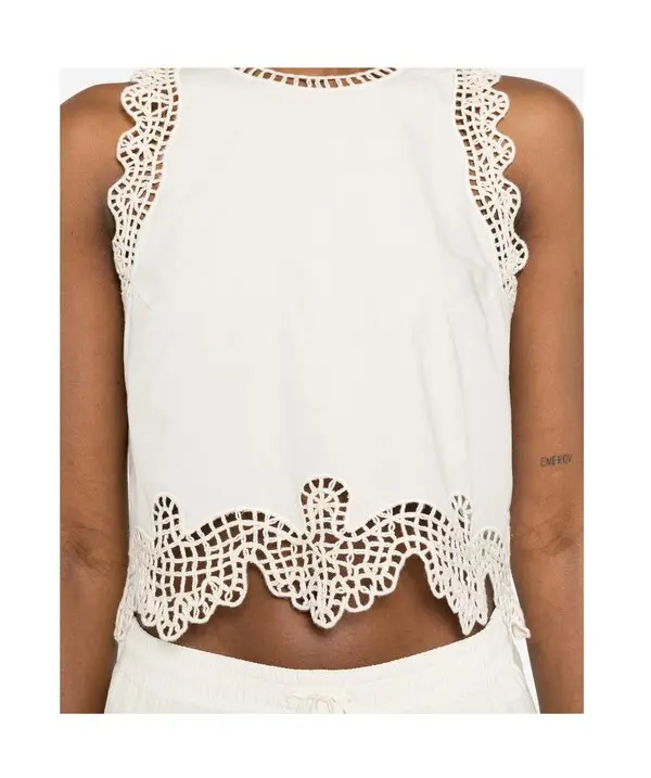 FORTE_FORTE Ivory Embroidered Popline Top