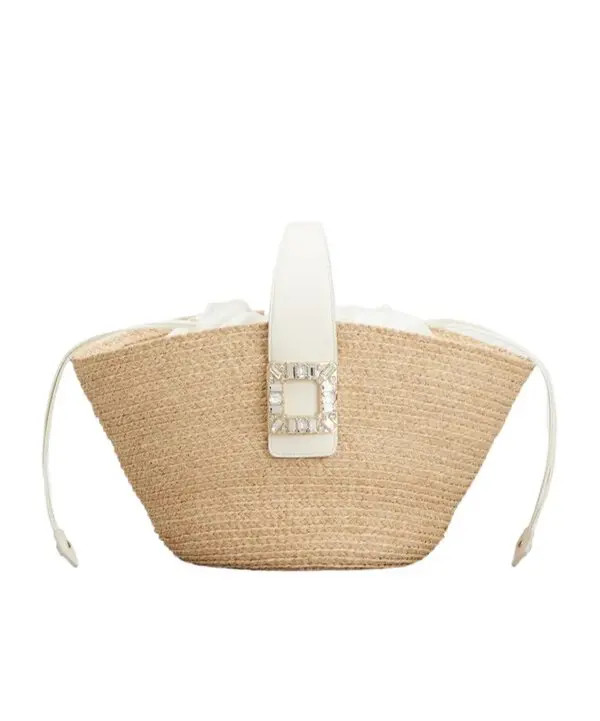 ROGER VIVIER Raffia Tote Bag With Crystal Buckle