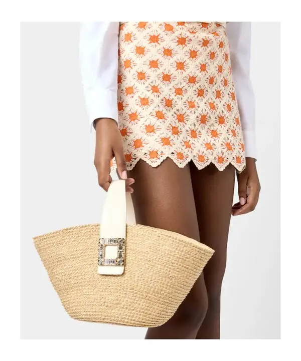 ROGER VIVIER Raffia Tote Bag With Crystal Buckle
