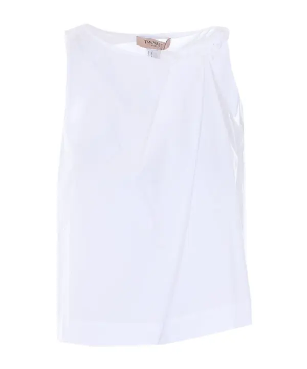 TWINSET Ruched Sleeveless Top With Draped Design - White