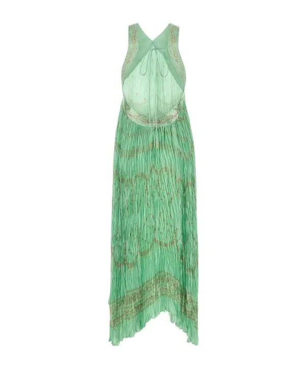 Alberta Ferretti Pleated Embellished Halterneck Maxi Dress