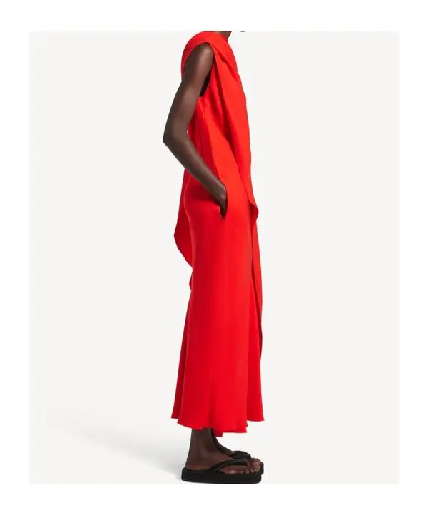 Balenciaga Draped Asymmetrical Maxi Dress - Sunset Red