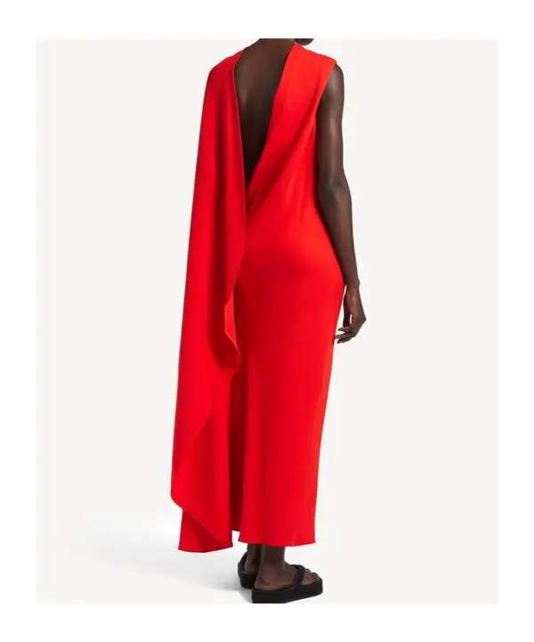 Balenciaga Draped Asymmetrical Maxi Dress - Sunset Red