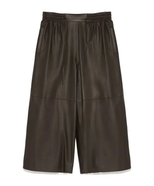 YVES SALOMON Leather Wide-leg Trousers - Brown