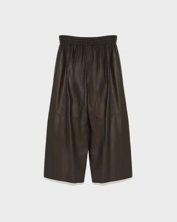 YVES SALOMON Leather Wide-leg Trousers - Brown