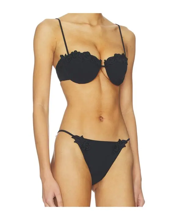 Cult Gaia Greta Flower-embroidered Bikini Top