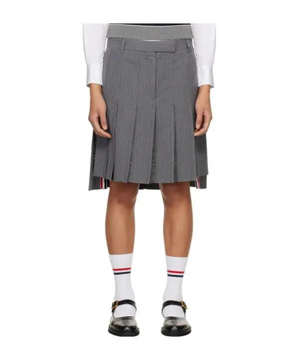 Thom Browne Seersucker Pleated Mini Skirt