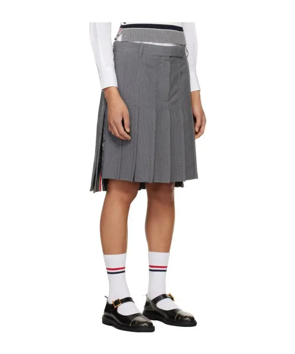Thom Browne Seersucker Pleated Mini Skirt