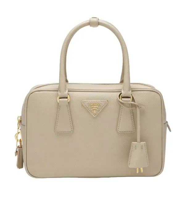 Prada Saffiano Leather Top-handle Bag With Metal Logo
