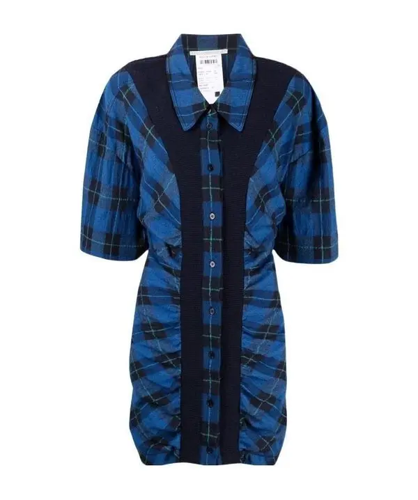 Stella McCartney Ruched Plaid Shirt Dress