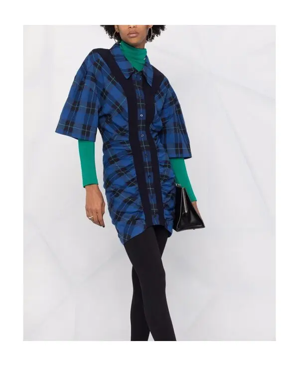 Stella McCartney Ruched Plaid Shirt Dress