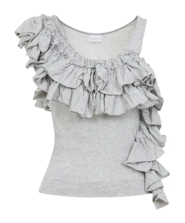 Dries Van Noten Humza Ruffled Tank Top - Gray Blend