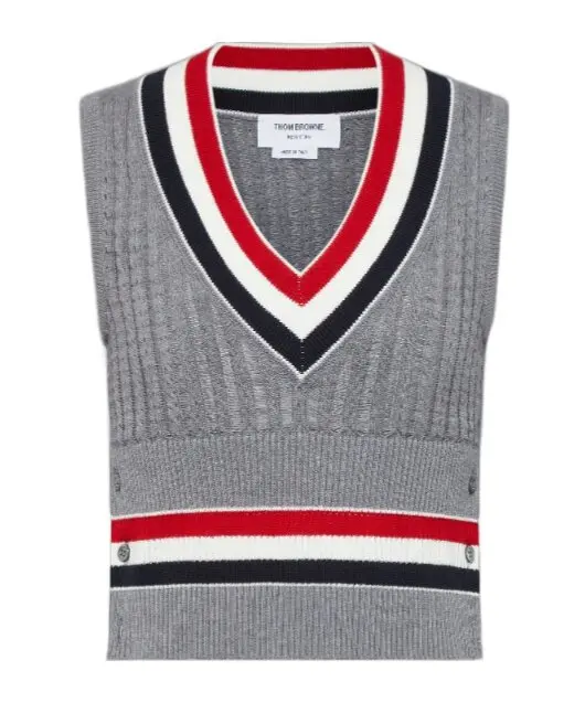 Thom Browne Cricket Stripe Vest - Light Gray