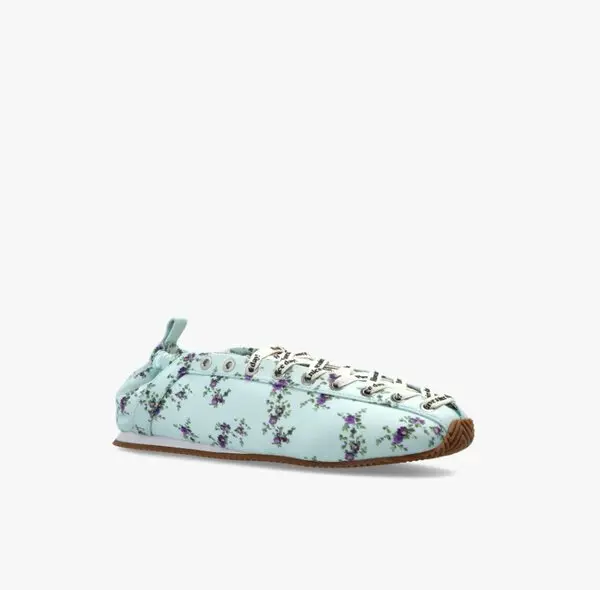 GANNI Sporty Ballerinas In Blue Nylon With Floral Pattern - Green