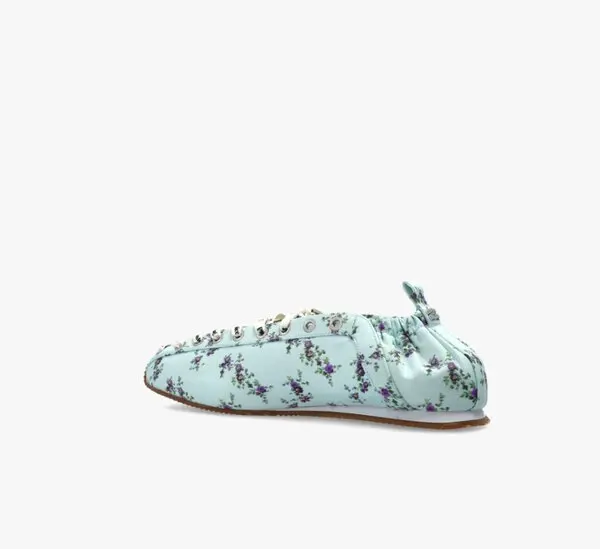 GANNI Sporty Ballerinas In Blue Nylon With Floral Pattern - Green