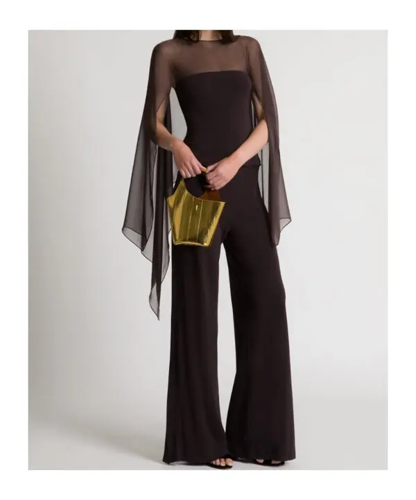 Alberta Ferretti Sheer Cape-sleeved Top - Brown