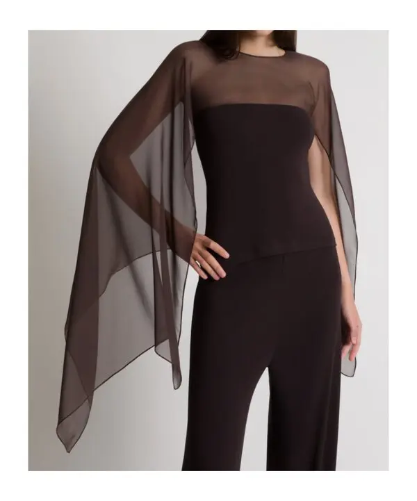 Alberta Ferretti Sheer Cape-sleeved Top - Brown