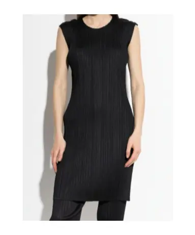 PLEATS PLEASE BY ISSEY MIYAKE Sleeveless Round Neck Pleated Mini Dress