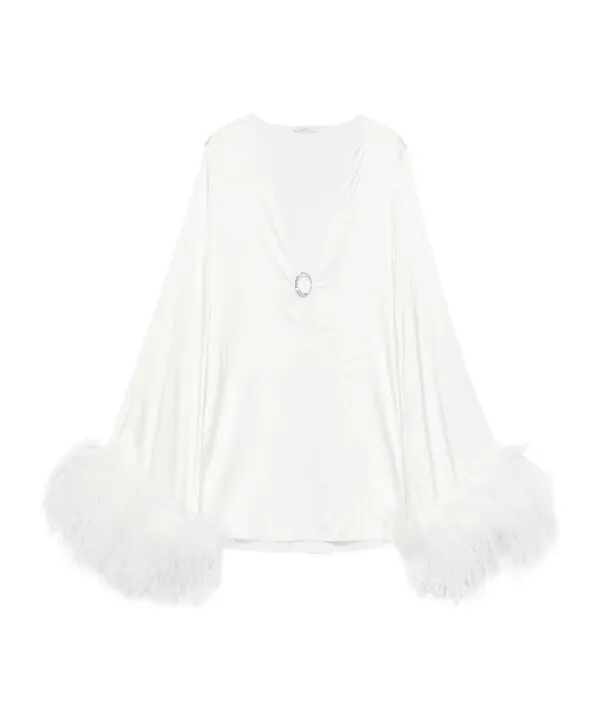 Oseree Feather-trim Mini Dress - Pearl