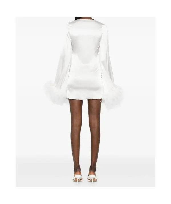 Oseree Feather-trim Mini Dress - Pearl
