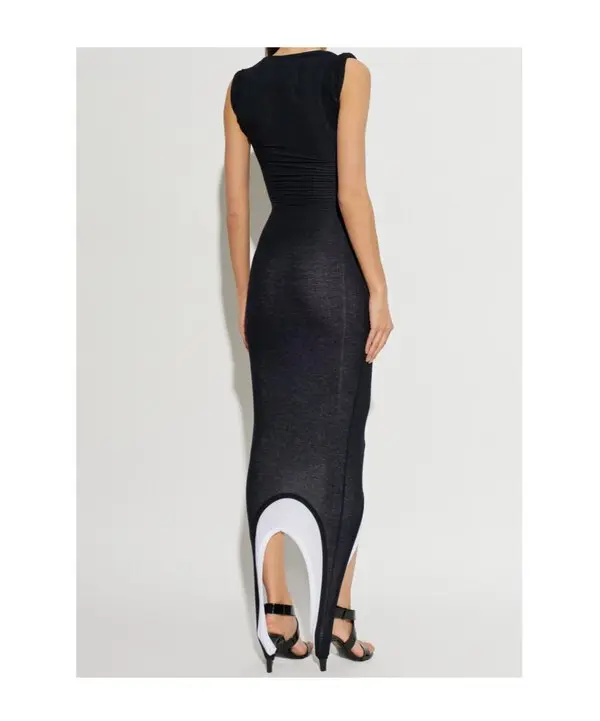 Alaïa Color-block Ribbed-knit Midi Dress