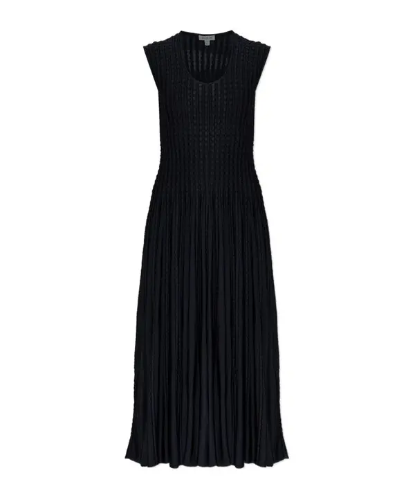 Alaïa Sleeveless Textured Pleated Flare Dress - Navy