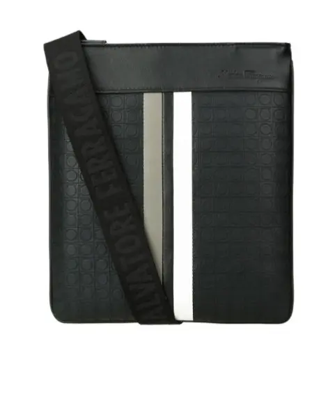 FERRAGAMO Stripe Print Shoulder Bag - Black