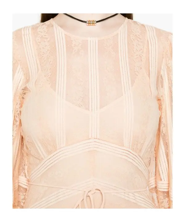 TWINSET Round Neck Long Sleeve Lace Dress
