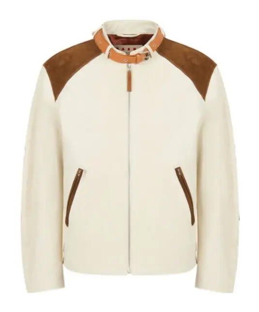 Marni Buckle Collar Leather Jacket - Cream
