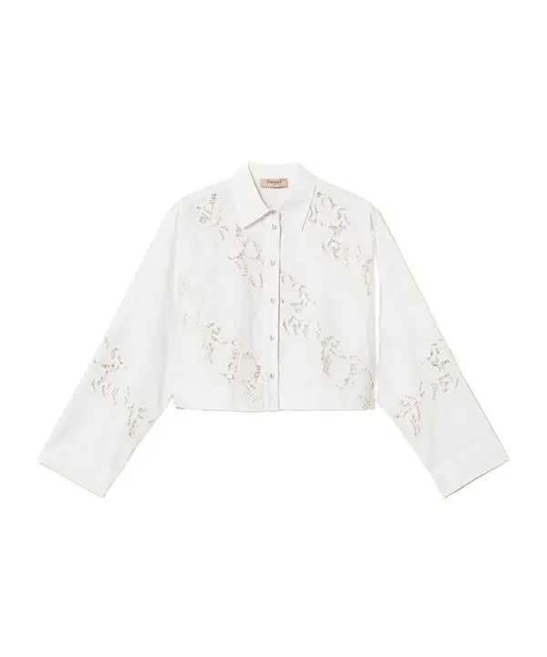 TWINSET Embroidered Cropped Shirt - White