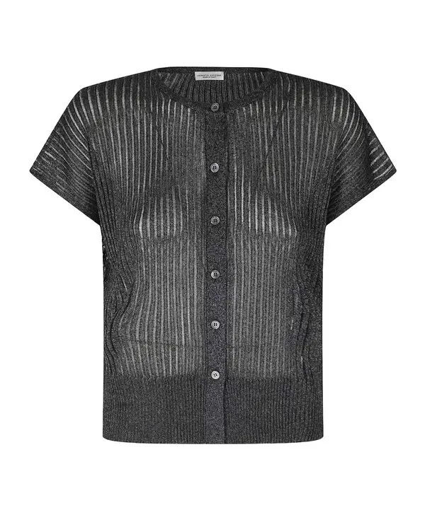 ROBERTO COLLINA Ribbed-knit Short-sleeve Cardigan