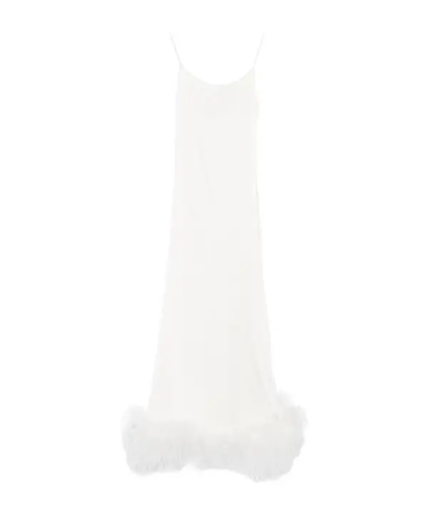 Oseree Feather-trim Midi Dress - Pearl