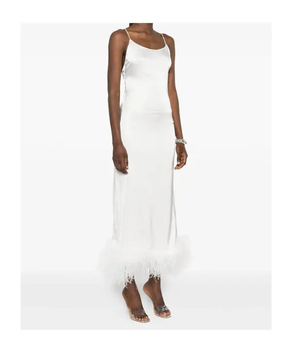 Oseree Feather-trim Midi Dress - Pearl