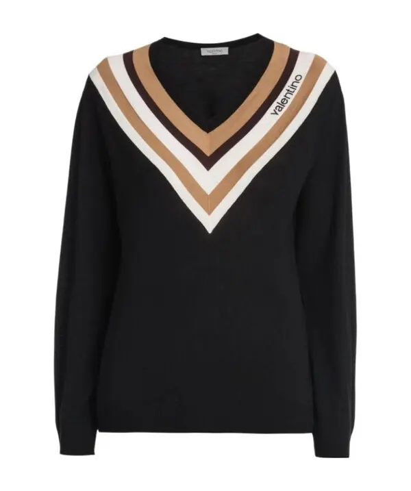 Valentino Garavani Chevron Stripe V-neck Jumper