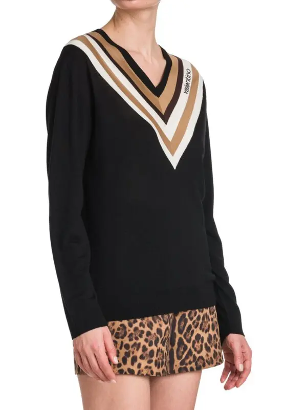 Valentino Garavani Chevron Stripe V-neck Jumper