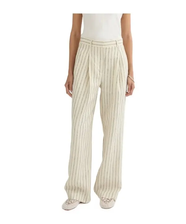 Posse Pinstripe Pleated Trousers - Cream