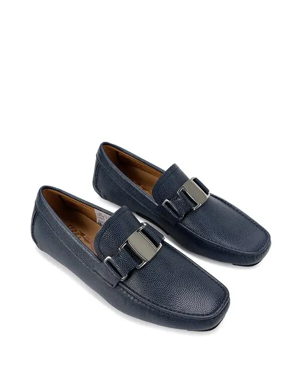 FERRAGAMO Navy Blue Buckled Loafers - Black