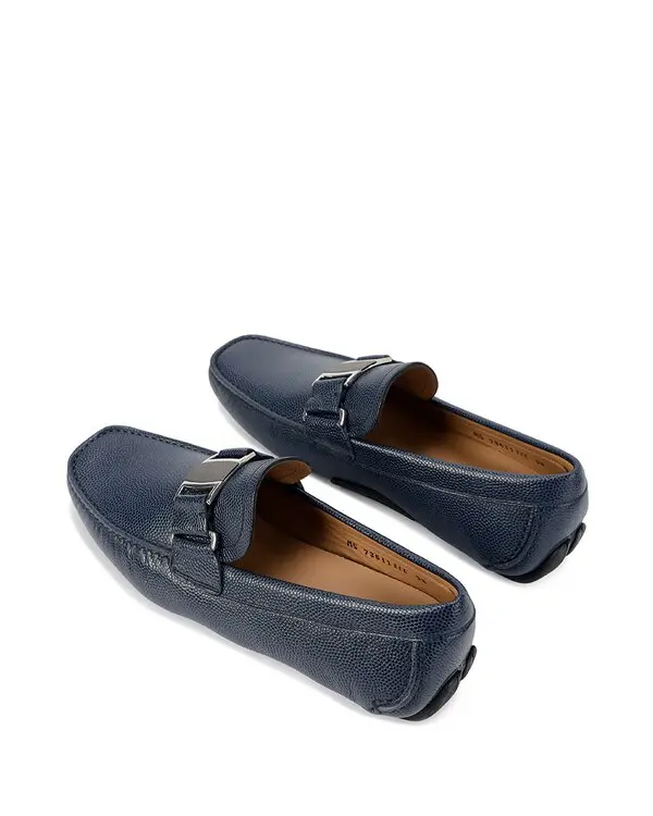 FERRAGAMO Navy Blue Buckled Loafers - Black