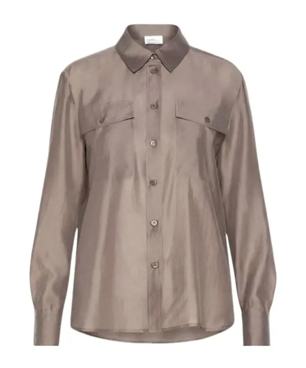 Marella Long-sleeved Shirt With Classic Collar And Patch Pockets - Nude