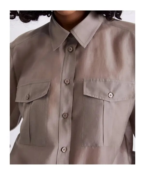 Marella Long-sleeved Shirt With Classic Collar And Patch Pockets - Nude